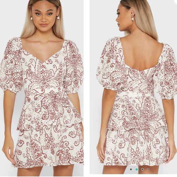 Ted Baker London | Dresses | Ted Baker Elizaaa White Brown Eyelet Floral Puff Sleeve Mini Dress ...